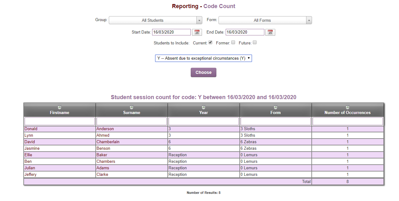 Report on All Attendance Codes today or by date – ScholarPack