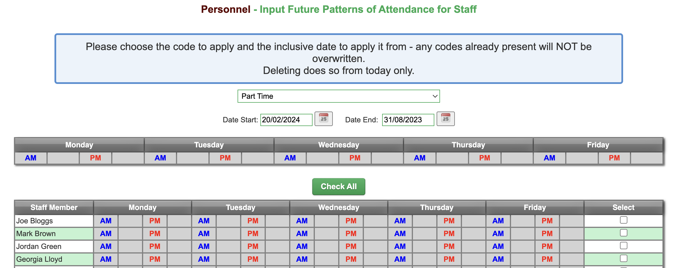 Staff Attendance Patterns – ScholarPack