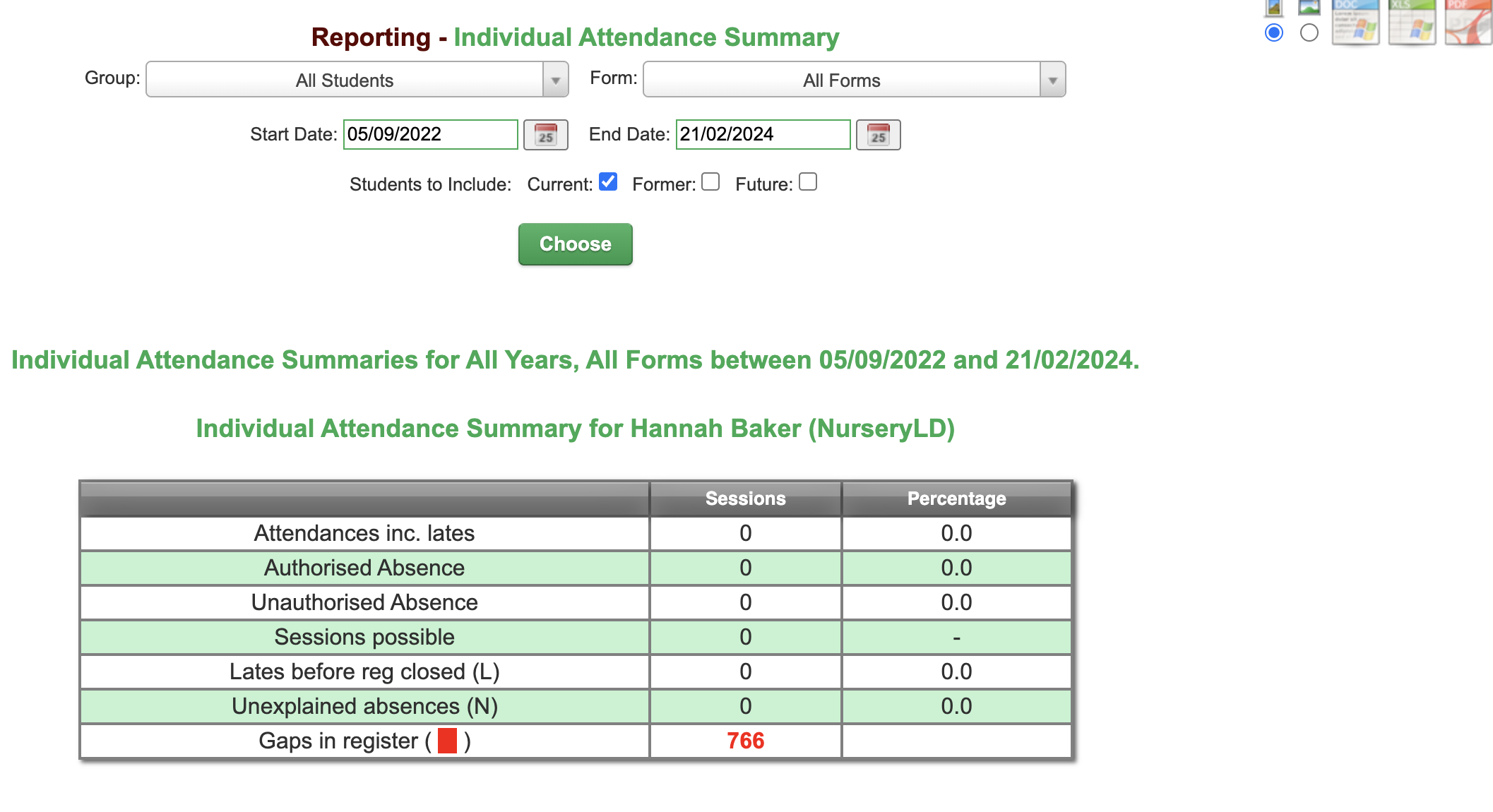 Attendance Summary for End of Year Reports – ScholarPack